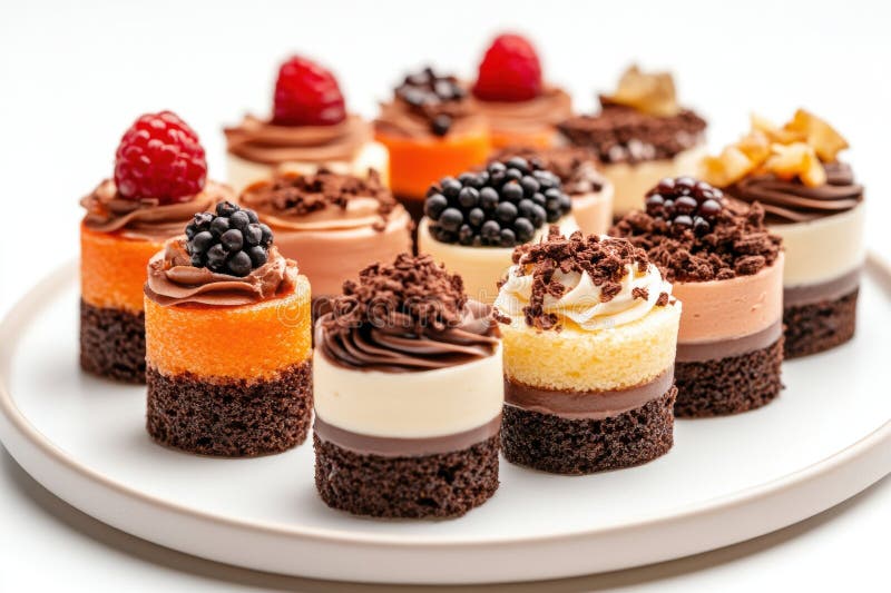 Mini Dessert Display, Small Bento Cakes Arranged on a White Plate with ...