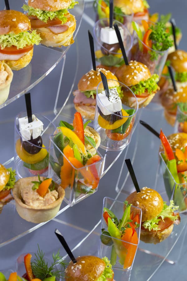 Mini Desserts and Meat Canapes Vegetable Snacks Stock Image - Image of ...