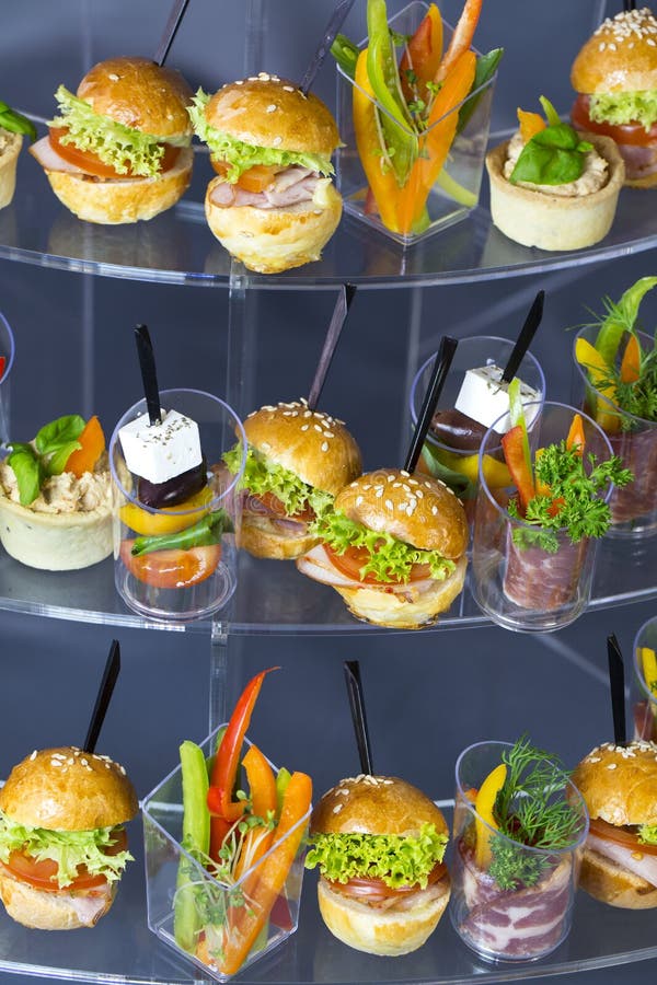 Mini Desserts and Meat Canapes Vegetable Snacks Stock Photo - Image of ...