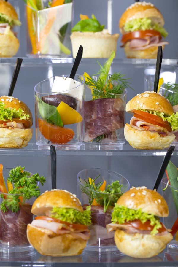 Mini Desserts and Meat Canapes Vegetable Snacks Stock Image - Image of ...