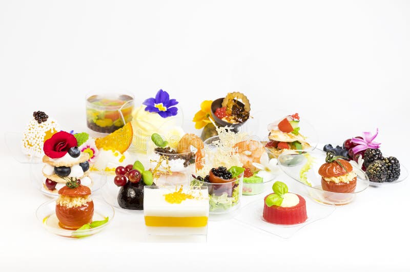 Mini Desserts and Meat Canapes Vegetable Snacks Stock Image - Image of ...