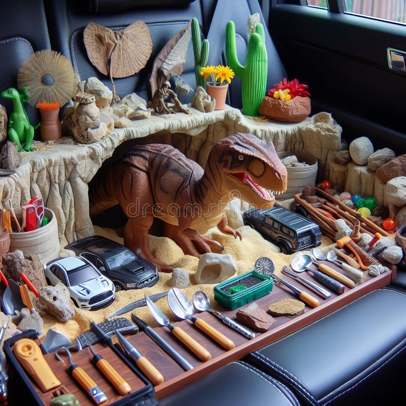 A Mini Dinosaur Dig Site Inside the Car, with Fossils Stock Photo ...