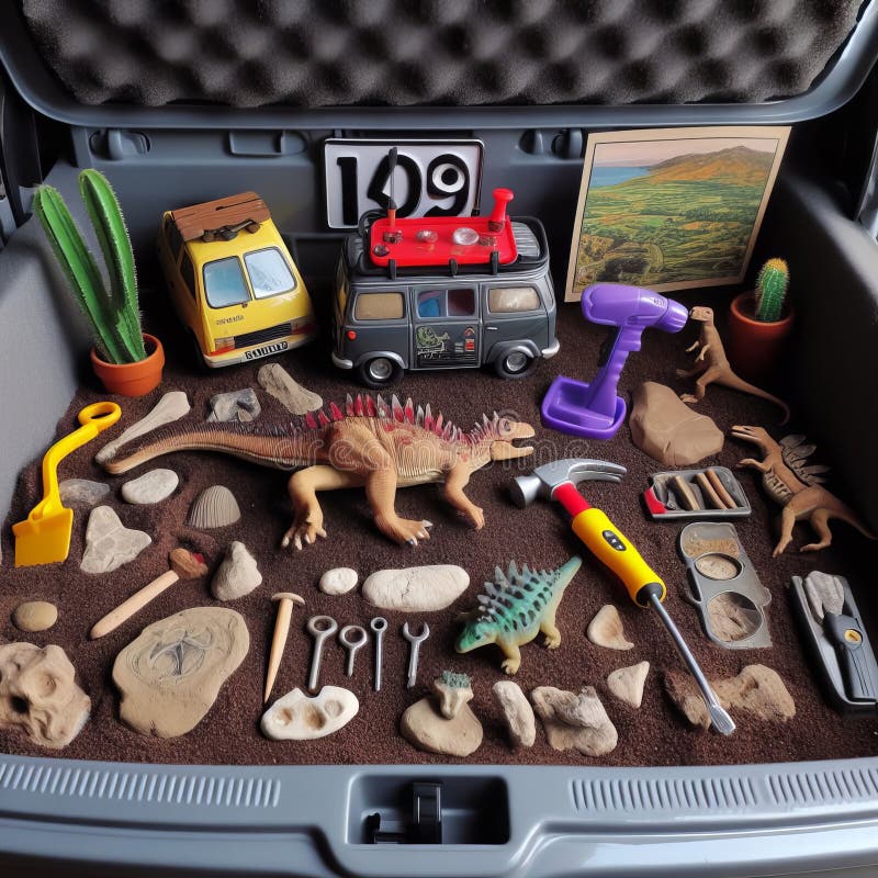 A Mini Dinosaur Dig Site Inside the Car, with Fossils Stock Photo ...