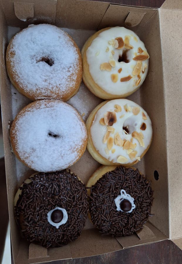 Mini Donuts Choco, Powdered Sugar, Vanila Almond Stock Image - Image of ...