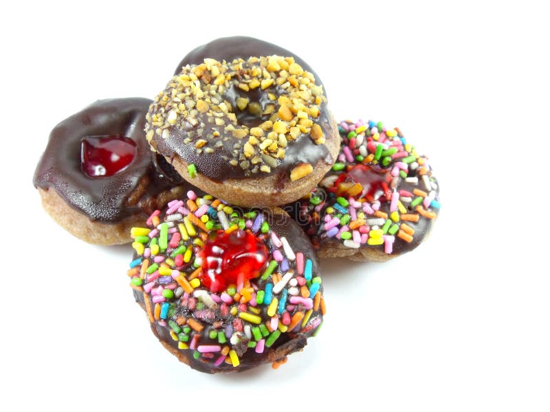 Mini Doughnuts with Chocolate on White Background Stock Image - Image ...