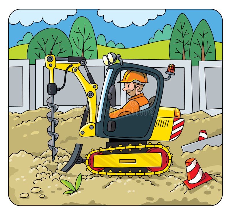 Mini Drilling Excavator with Drill and Driver Stock Vector ...