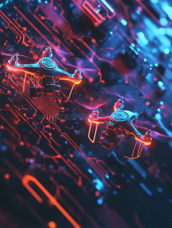 Mini Drones Equipped with Smart Attachments Styling Hair in a Neon ...