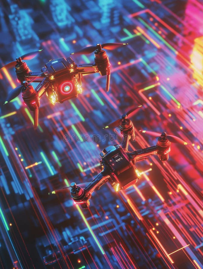 Mini Drones Skillfully Styling Hair with Smart Attachments in a Vibrant ...