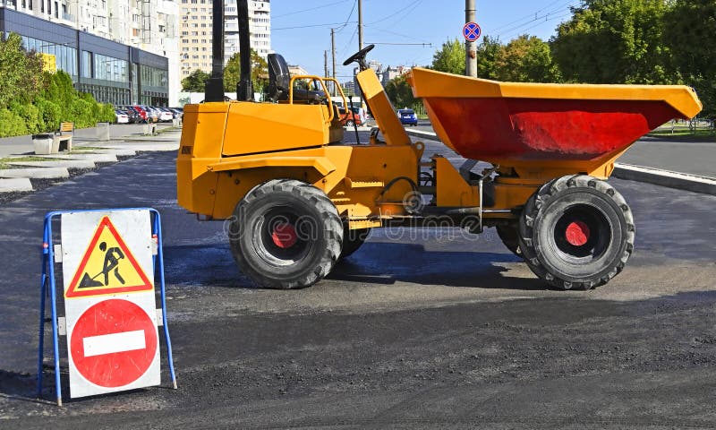 Mini dumper on roadwork stock photo. Image of dumper - 322183416