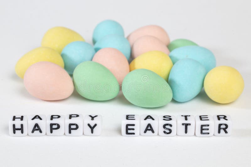 Mini Easter Eggs with Happy Easter Sign, Stock Image - Image of spring ...
