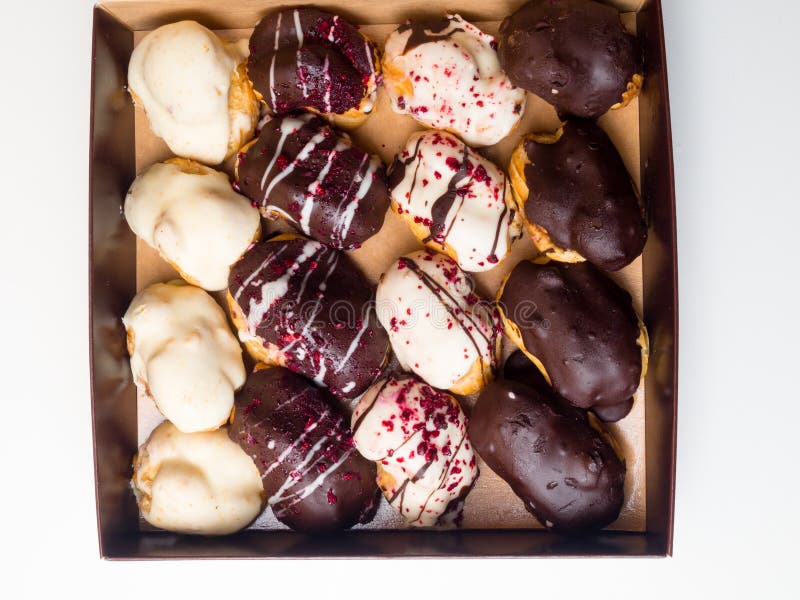 Mini Eclairs with Two Kind of Chocolate Stock Photo - Image of candy ...