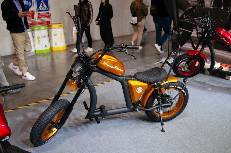 Mini Electic Orange Chopper Editorial Stock Photo - Image of motorbike ...