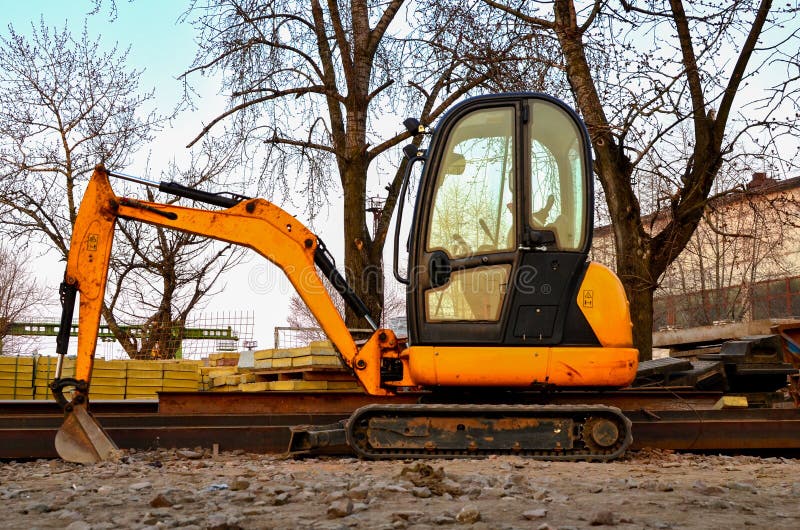 Mini Excavator on a Construction Site Stock Photo - Image of hydraulic ...