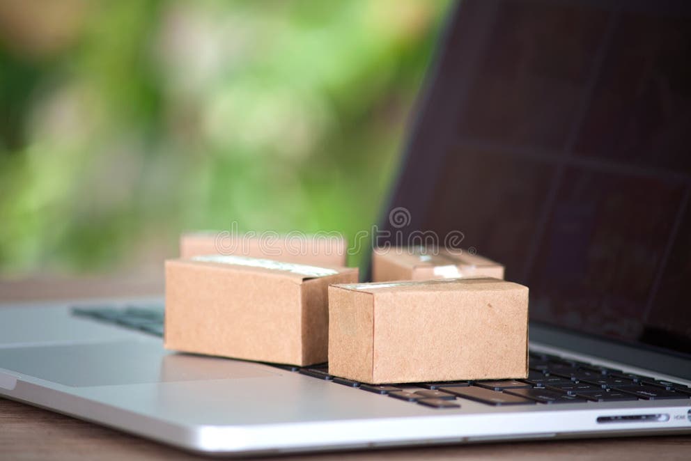 Mini Express Parcel on the Laptop Keyboard Stock Image - Image of ...