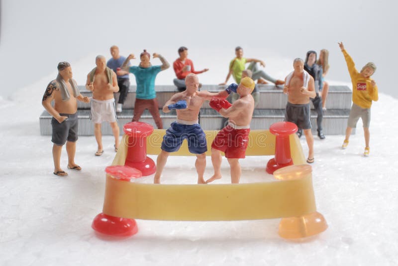 A Mini Figure of Boxing Match in Ring Boxers Exchange of Blows Stock ...