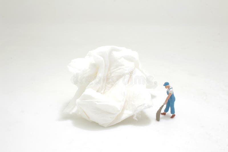 A Mini of Figure Clean the Rubbish Stock Image - Image of broom, folded ...