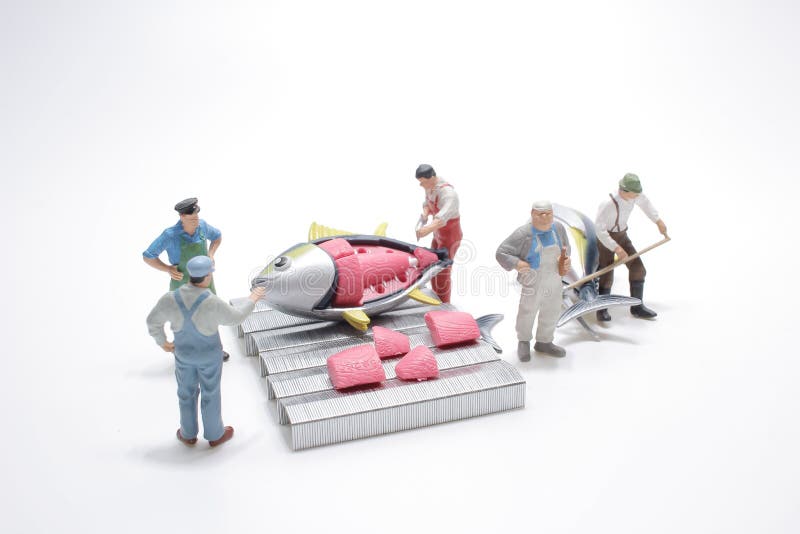 A Mini of Figure, Cutting the Tuna Fish Stock Photo - Image of group ...