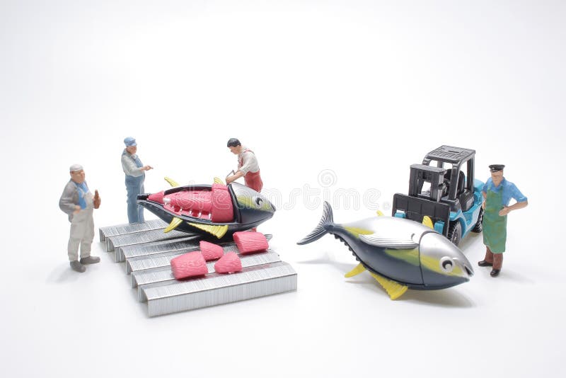 A Mini of Figure, Cutting the Tuna Fish Stock Photo - Image of retail ...