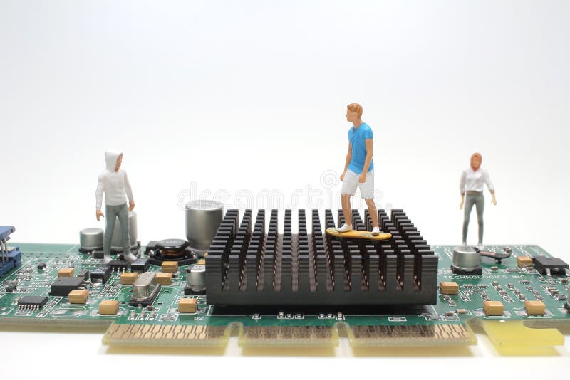 The Mini Figure Play the Skateboard on Computer Graphics Display Card ...