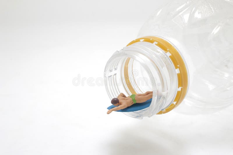 Mini Figure Surfer with the Plastic Bottle Stock Image - Image of ...