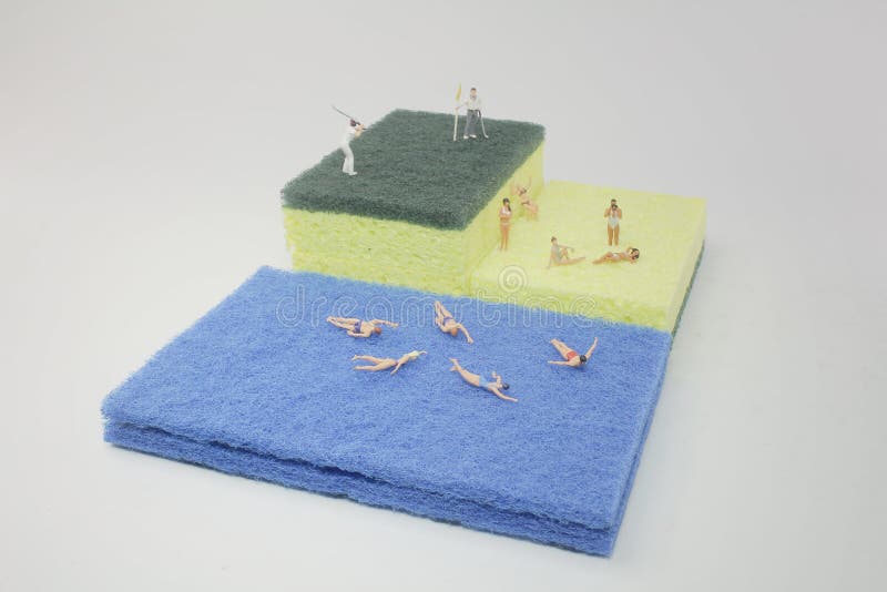 A Mini Figure Swimming Pool on Sponge Stock Photo - Image of miniature ...
