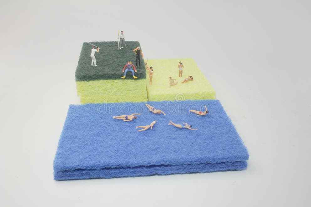 A Mini Figure Swimming Pool on Sponge Stock Photo - Image of tiny, blue ...