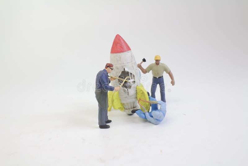 A Mini Figure Work with the Broke Space Ship Stock Photo - Image of ...