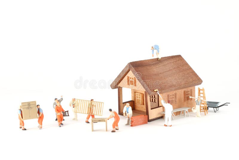 The Mini Figure of Worker Move the House Stock Photo - Image of ...