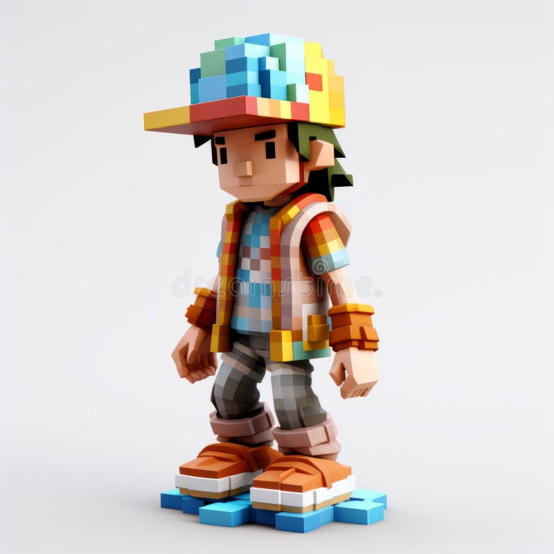 Colorful Moebius-inspired Pixel Figure with Hat and Boots Stock ...