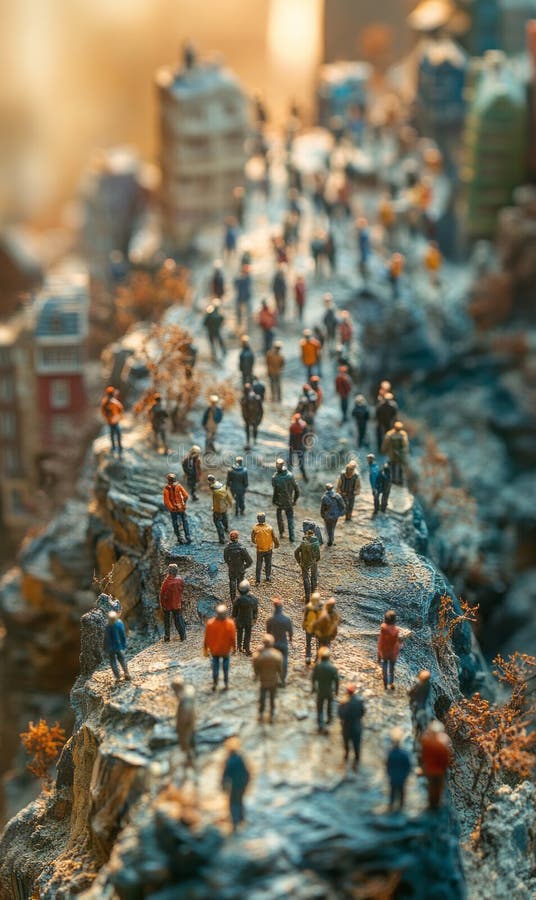 Mini Figures Walking on a Rocky Path in a Vibrant City Stock Photo ...