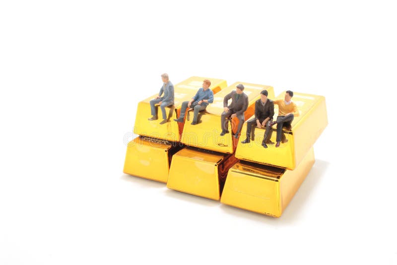 The Mini of Figurine Retired Man Sitting on Gold Bar Stock Image ...