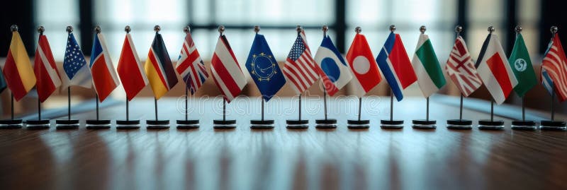 Mini Flags of Multiple Countries Arranged Symmetrically on a ...