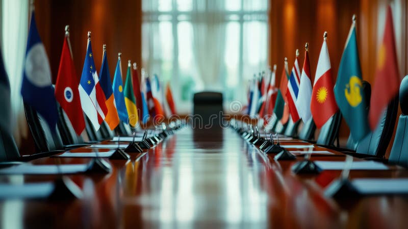 Mini Flags of Nations Arranged on a Negotiation Table Symbolize ...