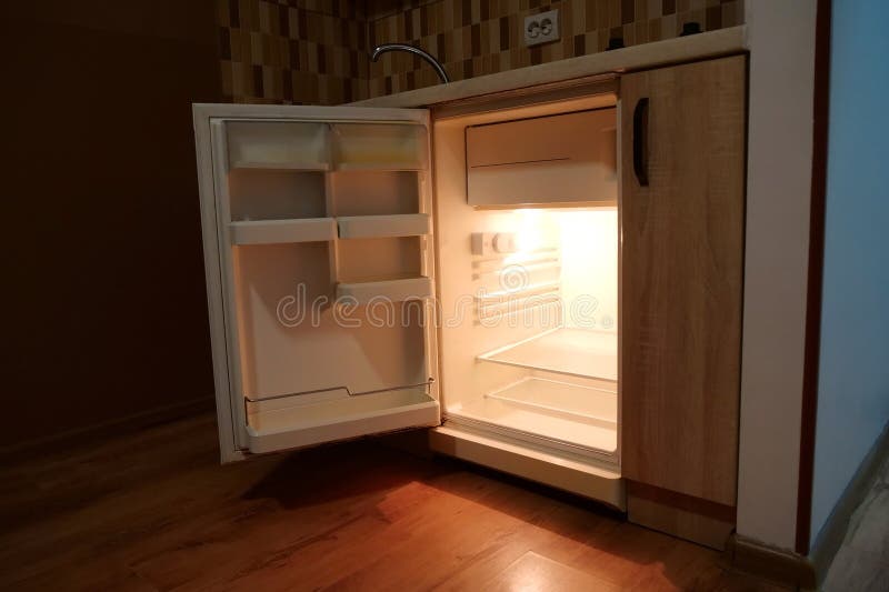 Mini Fridge with Open Door in Kitchen Stock Photo - Image of home ...