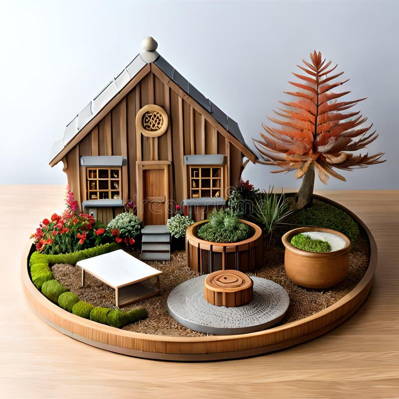 Mini Garden with House Made by Wood and it S Element Stock Illustration ...