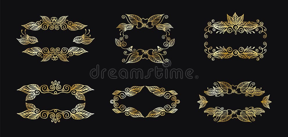 Mini Golden Mehndi Frames Vector Collection Stock Vector - Illustration ...