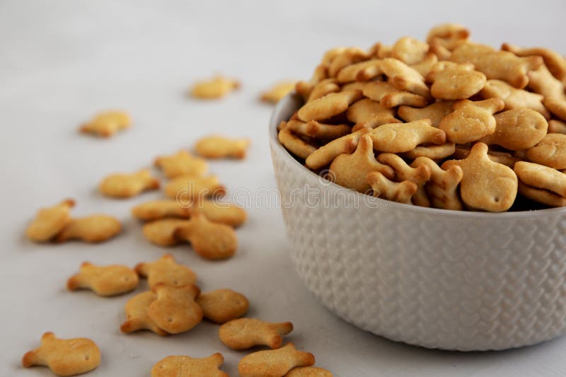 Mini Goldfish Crackers with Sea Salt in a Bowl, Side View Stock Image ...