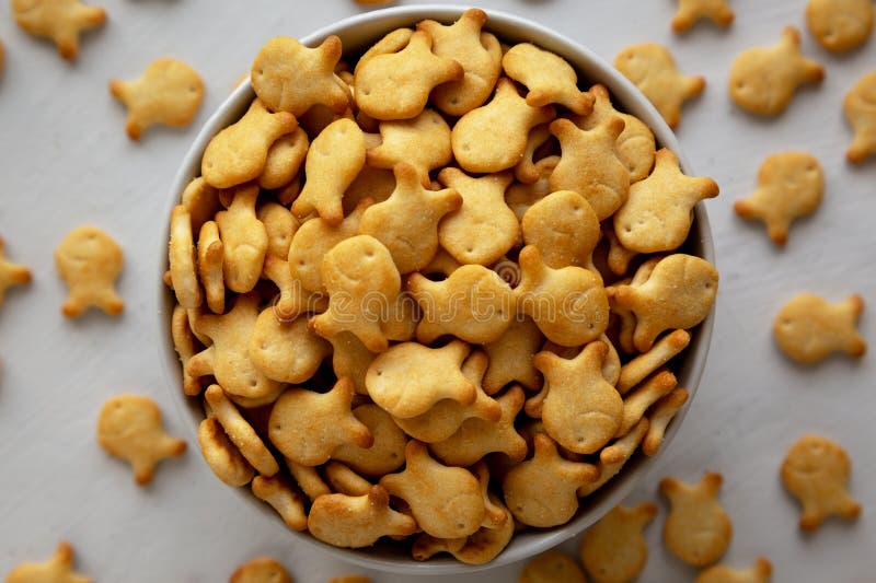 Mini Goldfish Crackers with Sea Salt in a Bowl, Top View Stock Image ...