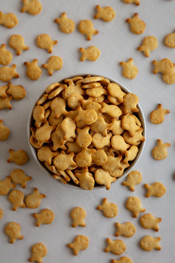 Mini Goldfish Crackers with Sea Salt in a Bowl, Top View Stock Image ...