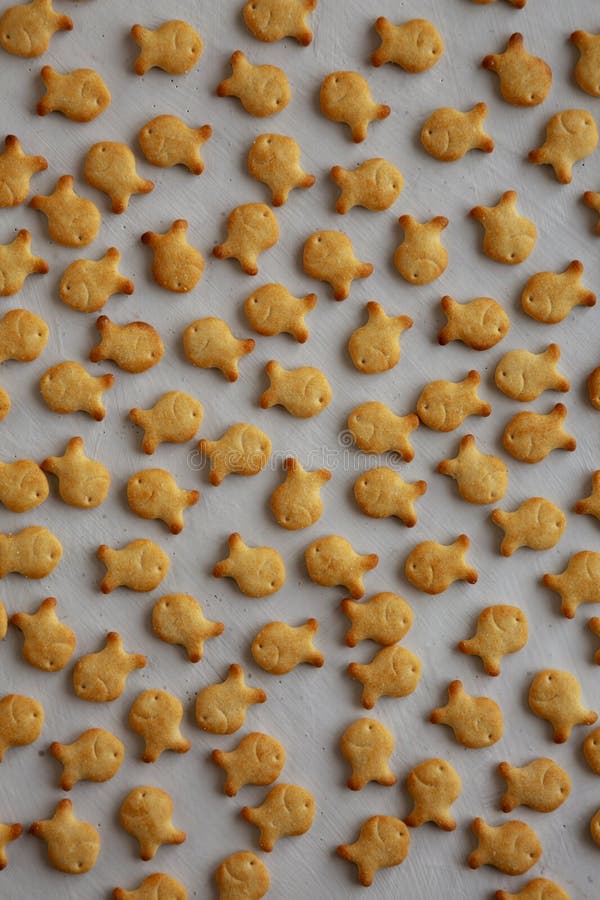 Mini Goldfish Crackers with Sea Salt, Top View Stock Photo - Image of ...
