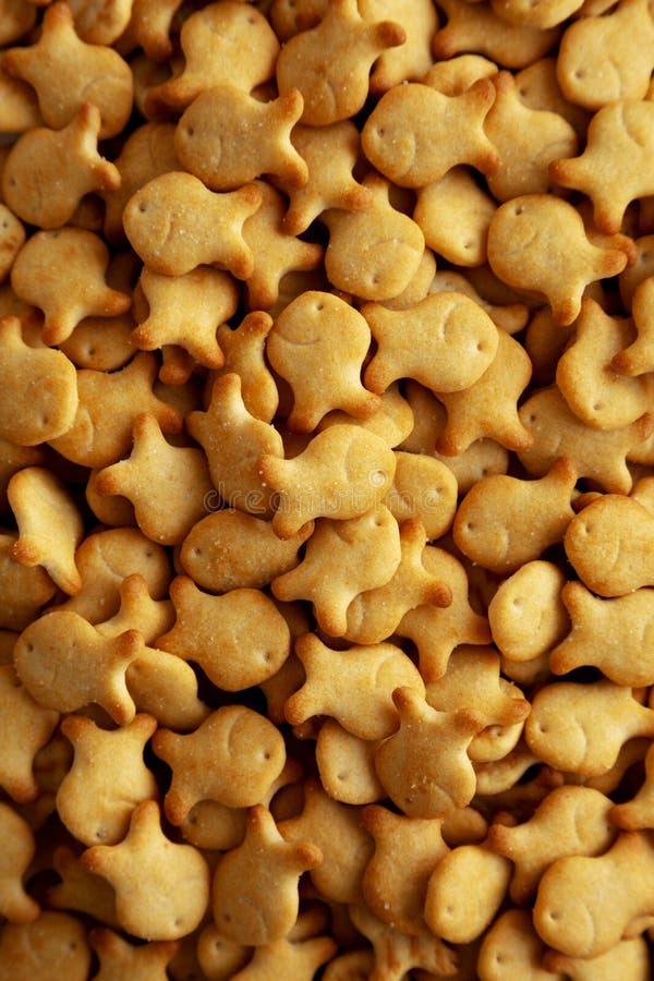 Mini Goldfish Crackers with Sea Salt, Top View Stock Photo - Image of ...
