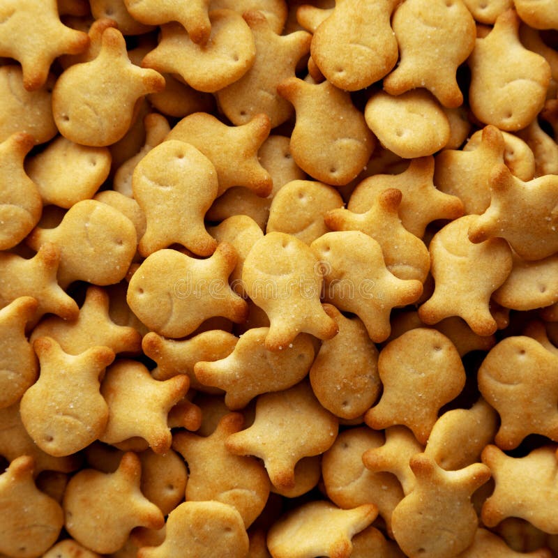 Mini Goldfish Crackers with Sea Salt, Top View Stock Photo - Image of ...