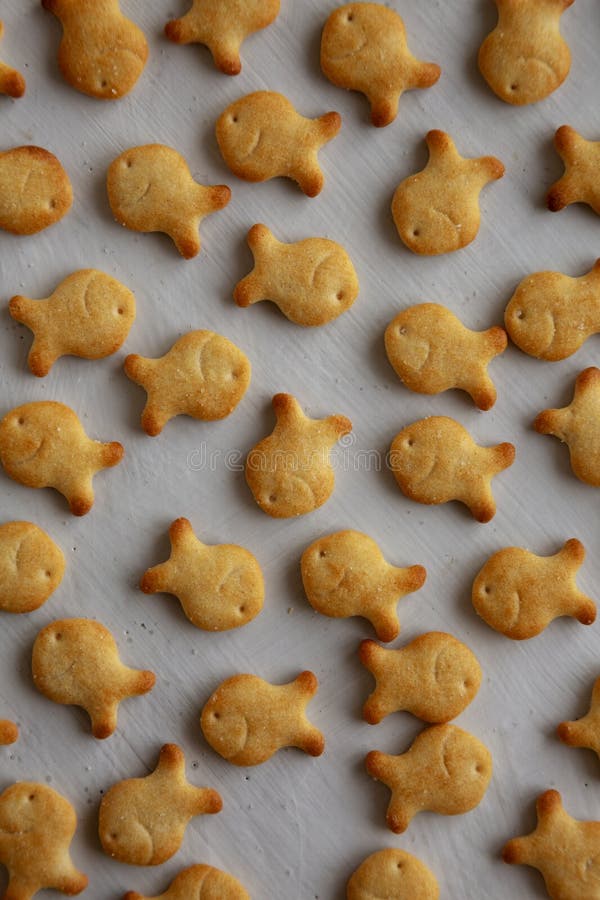 Mini Goldfish Crackers with Sea Salt, Top View. Close-up Stock Photo ...