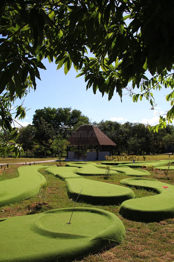 Mini Golf Course with Green Grass and Gazebo Stock Photo - Image of ...