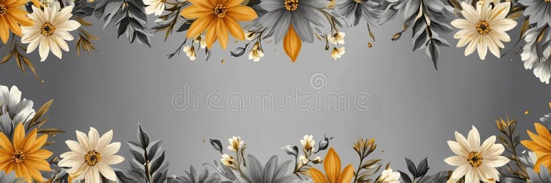 Mini Grey Flowers Theme Border and Gold Ai Generated Stock Illustration ...