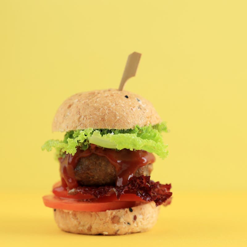 Mini Hamburger with Beef Burger, Lettuce and Tomato Stock Photo - Image ...