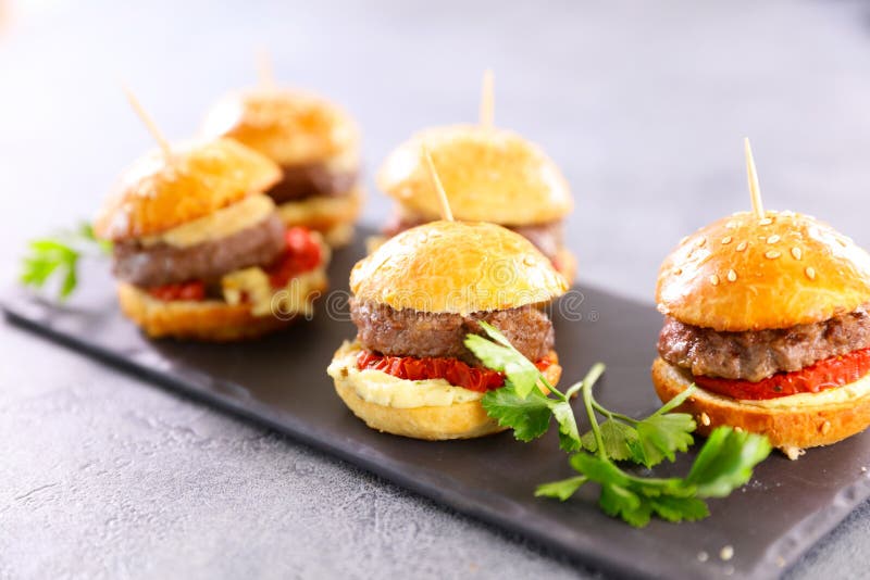 Mini hamburger with beef stock photo. Image of food - 206724160