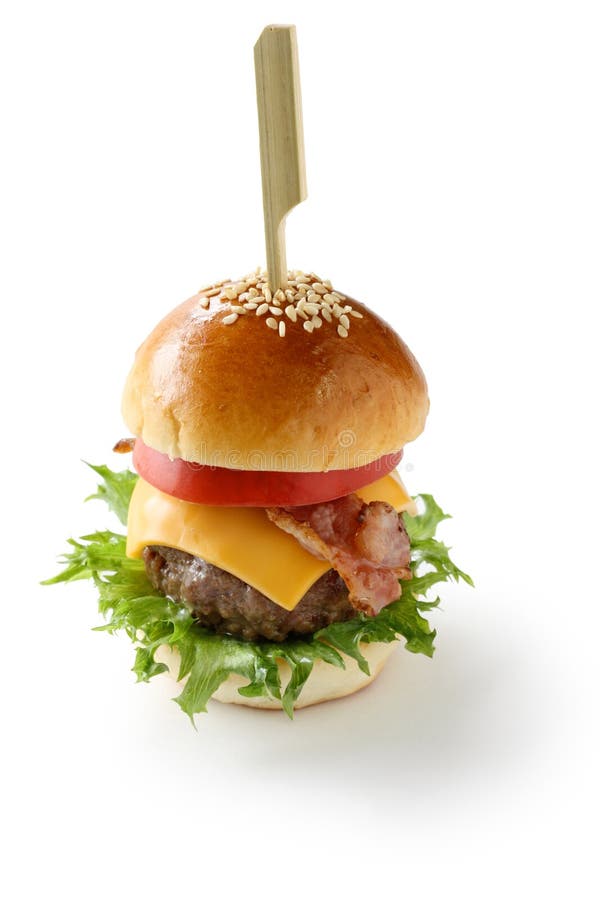Mini Hamburger with Toothpick Stock Photo - Image of cooking, bread ...