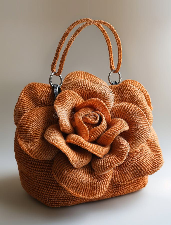 A Mini Handbag Shaped Like an Oversized Rose, Made of Crochet Fabric ...