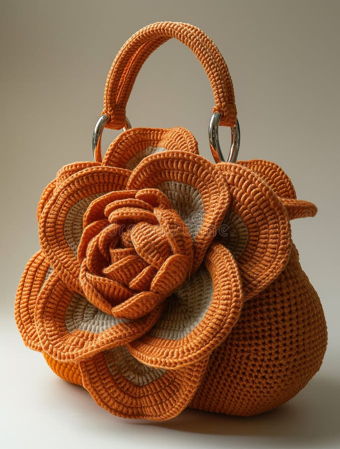 A Mini Handbag Shaped Like an Oversized Rose, Made of Crochet Fabric ...